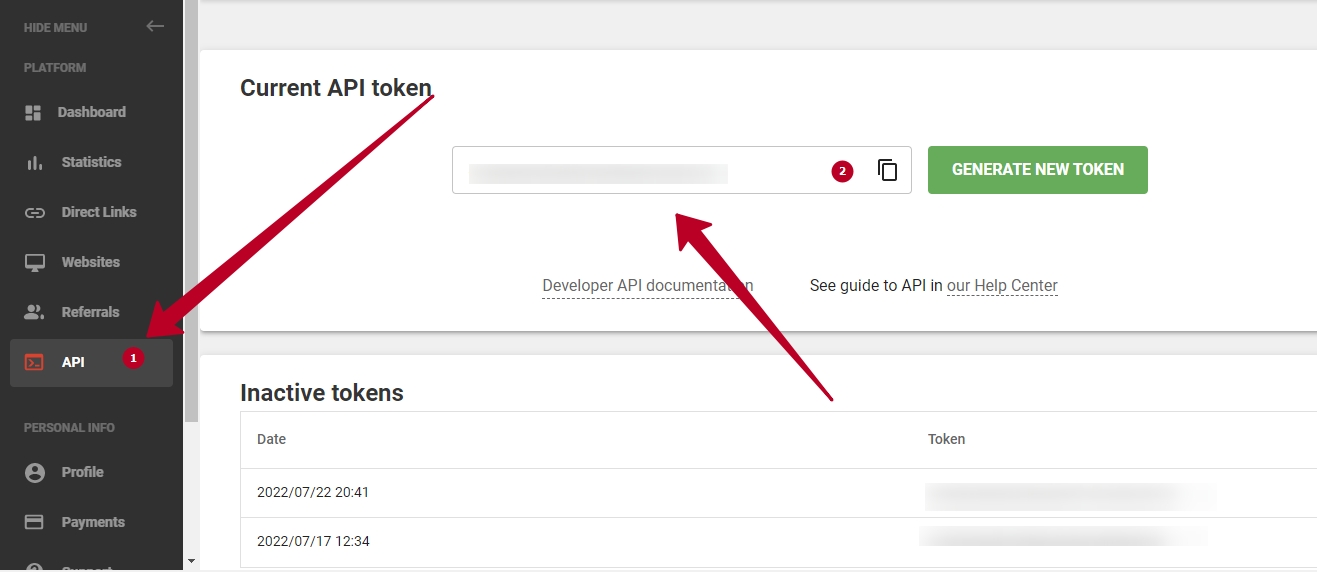 2. Using the token to call up Adsterra API